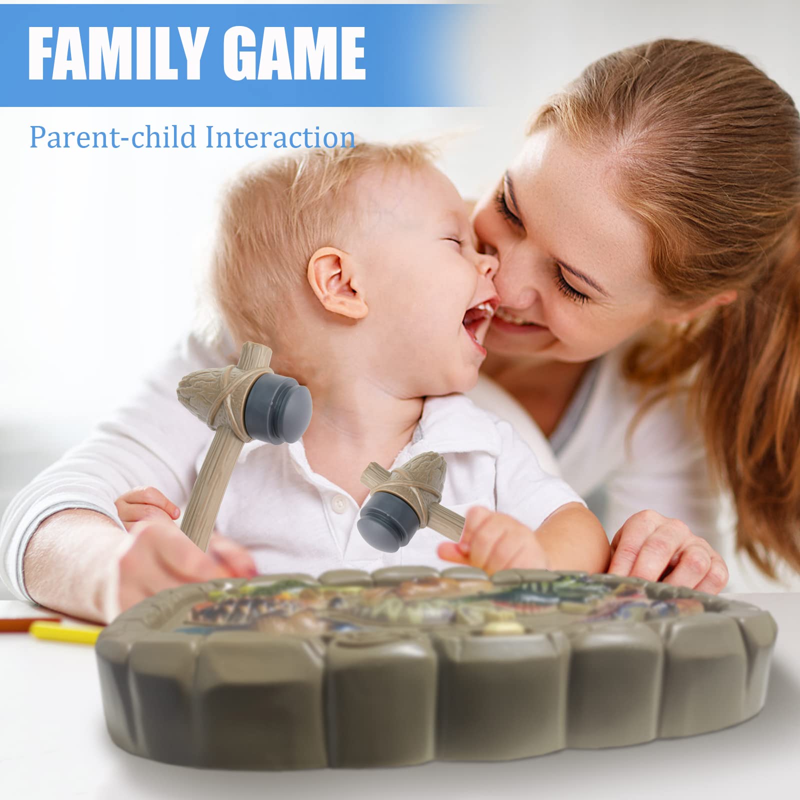 Itcaoseklu Whack A Dinosaur Toy, Interactive Whack a Mole Pounding Game Toy, 2 Hammer & 4 Heighten Legs, Dinosaur Identify Early Developmental Educational Toy for Kids Toddlers