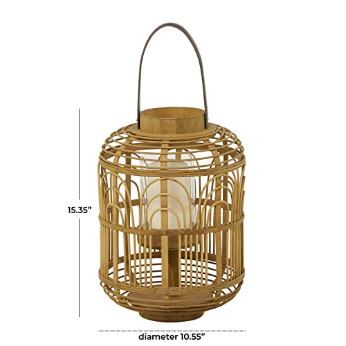 The Novogratz Bamboo Handmade Decorative Candle Lantern with Handle, 11" x 11" x 15", Brown