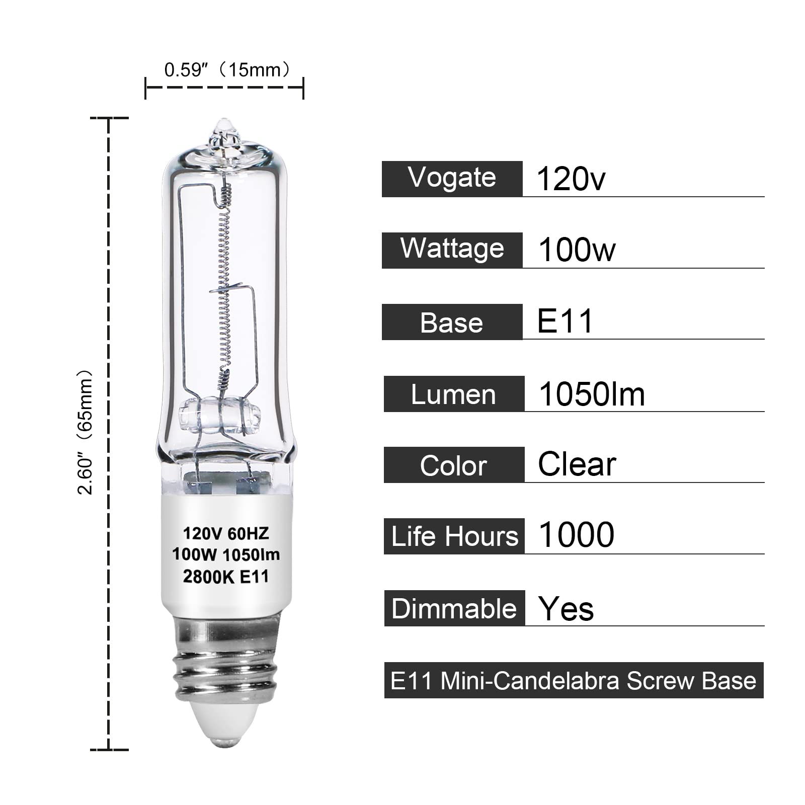 GMY 4 Pack JDE11 120V 100W Halogen Bulb T4 E11 Mini Candelabra Base Dimmable 2800K Warm White for Ceiling Fan, Chandeliers, Pendants, Table Lamps, Cabinet Lighting