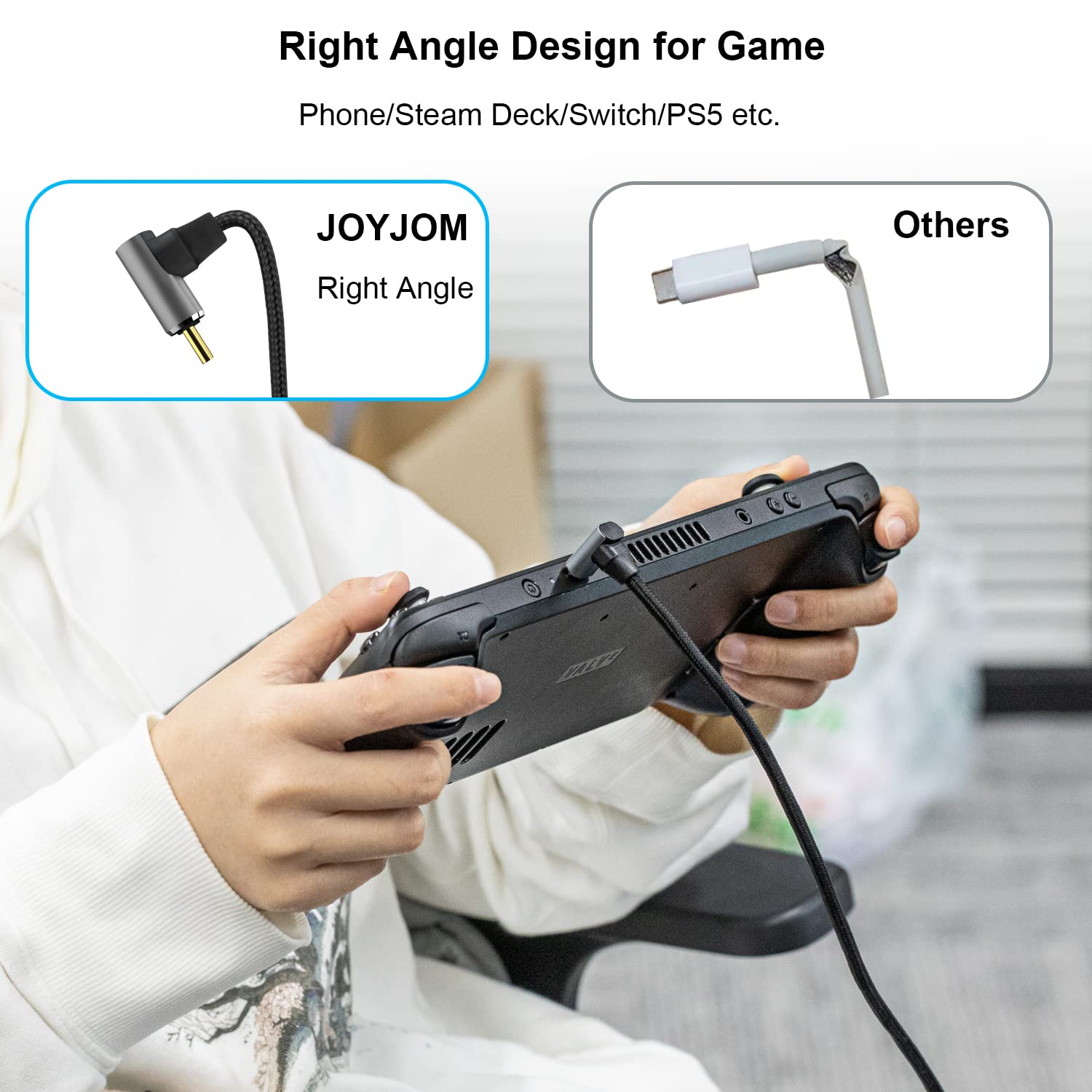 JOYJOM Right Angle USB C Cable:- USB C 3.2 Male to Female PD 100W USB C 90 Degree Extension Cord, 10Gbps Data Transfer Cable for Steam Deck ROG Alloy Nintendo Swich Tablet Phone- 1M/3.3FT