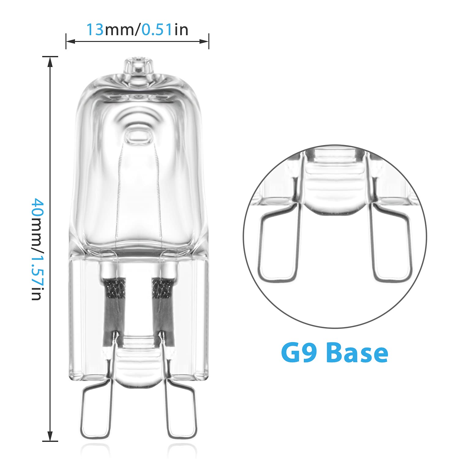 G9 Halogen Bulbs 40 Watt, T4 Type G9 Bi-pin Base Light Bulb Dimmable Warm White 2800K, AC 120V, Clear Halogen Lamp, 10 Pack