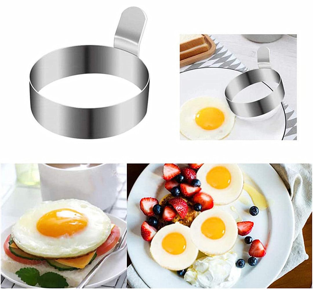 QRZLP Egg Ring, 6PCS 3" Non Stick Stainless Steel Egg Mold Omelet, Professional Pancake Mold Ring with Handle for Breakfast, Mini Pancakes, and Fried Eggs.
