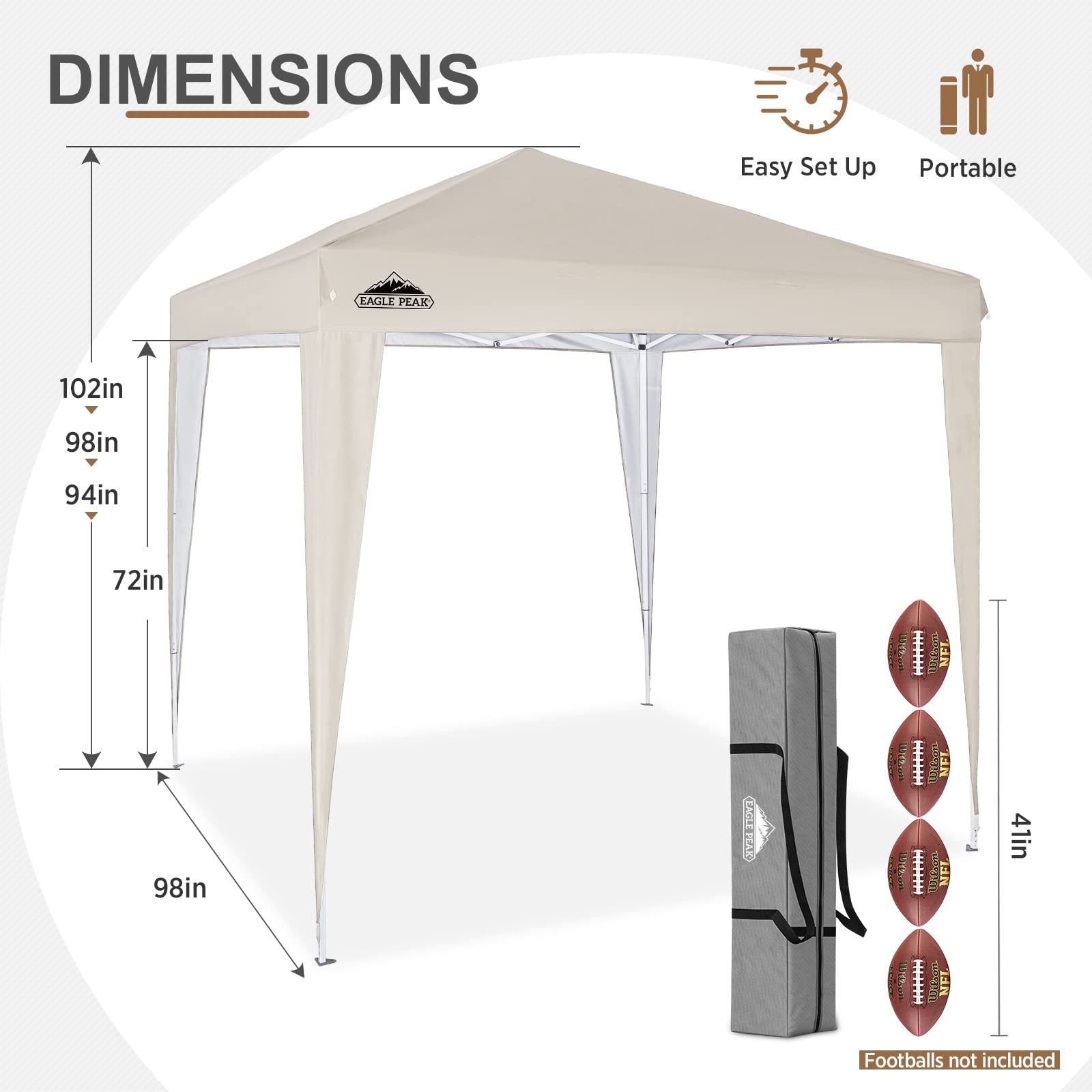 EAGLE PEAK 8x8 Outdoor Straight Leg Instant Pop Up Canopy Tent, Ultra Compact Portable Folding Gazebo Shelter with Carry Bag, Dark Blue
