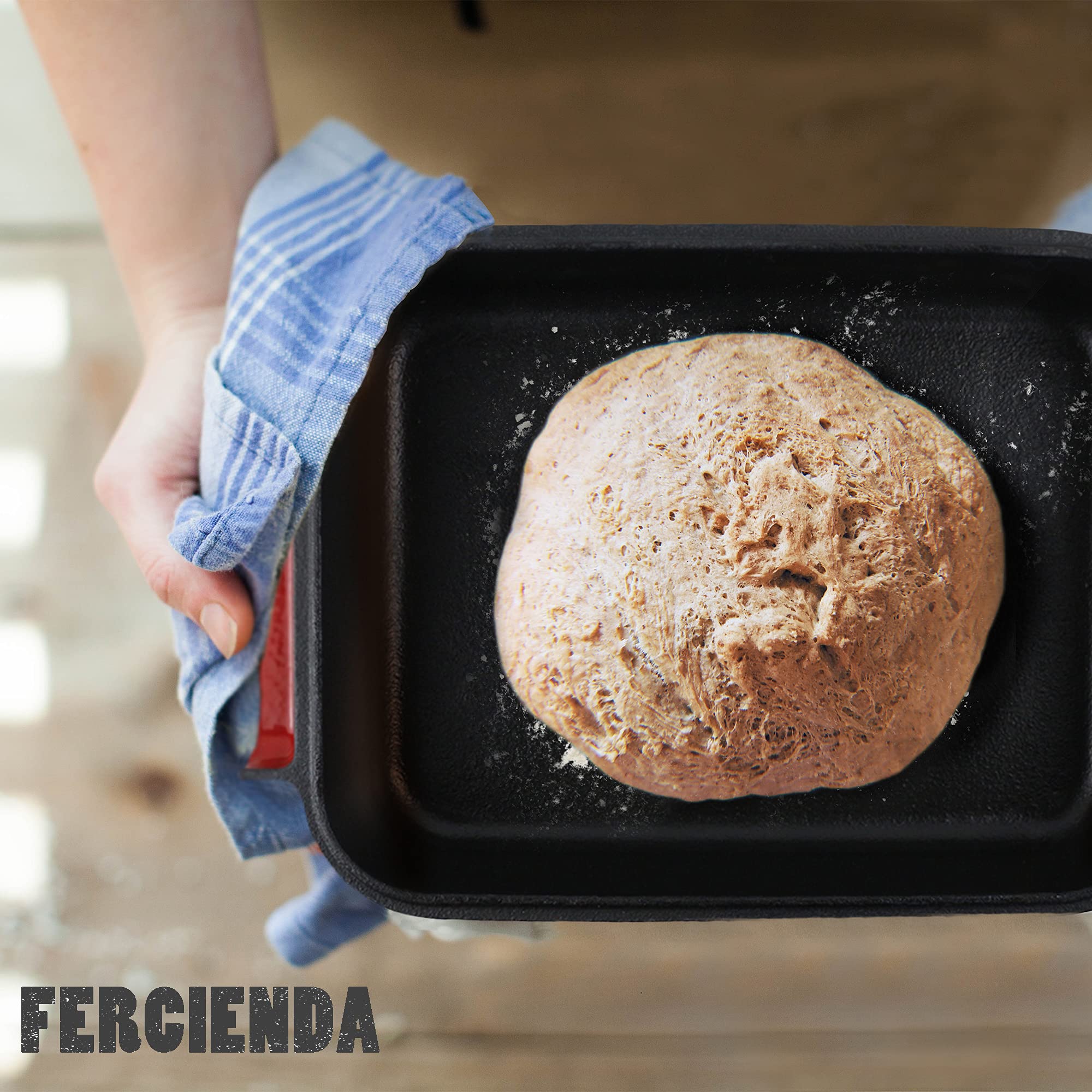 Fercienda 2 in 1 Enameled Cast Iron Pan, 3.5 Quart Double Dutch Oven Set and Rectangle 1.8 Quart Skillet Lid, Use as Loaf Pan or Bread Pan,Cherry