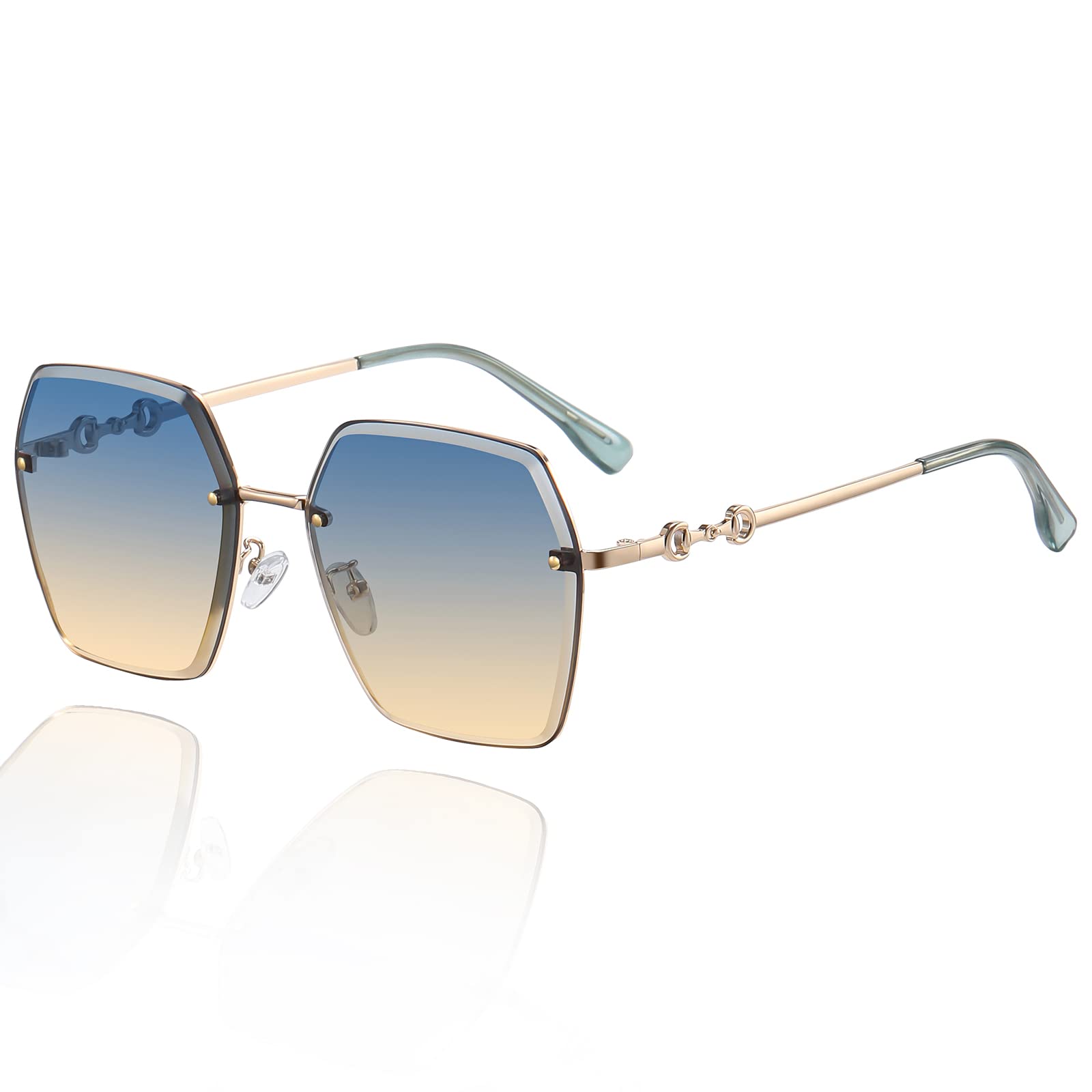 Fullgren Trendy Oversized Square Rimless Sunglasses for Women Men UV401 Metal Sun Glasses
