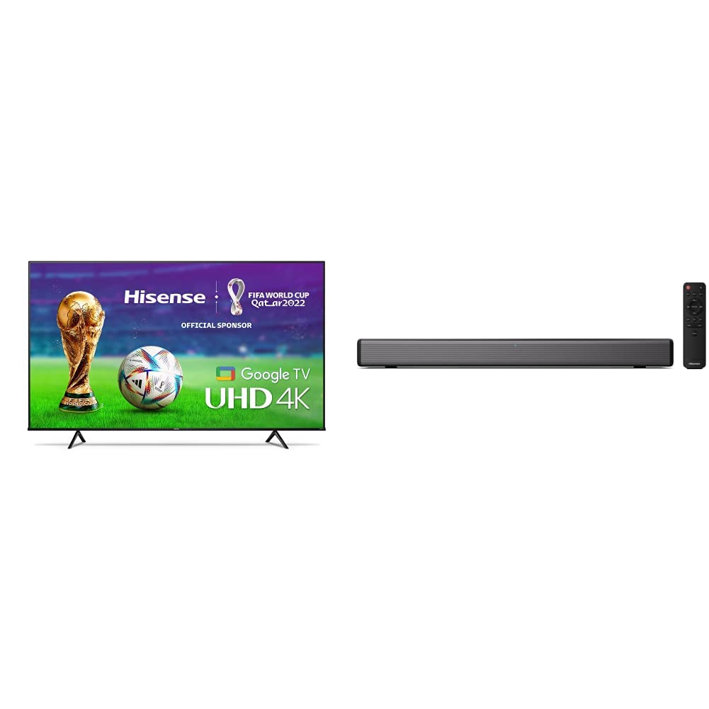 Hisense 43-Inch 4K UHD Smart Google TV with Alexa Compatibility and Hisense 2.1ch Sound Bar with Built-in Subwoofer (HS214)