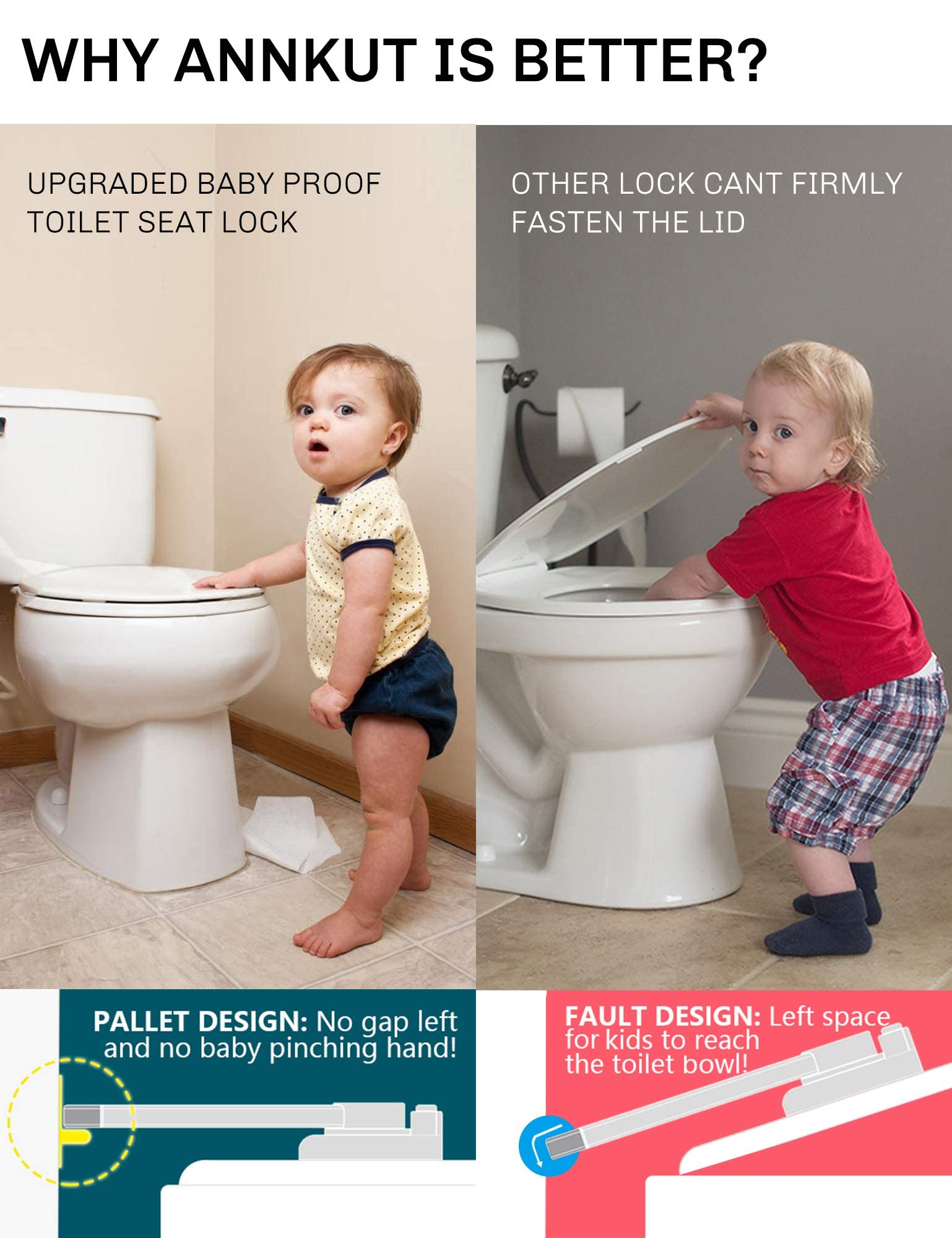 Toilet Lock Child Safety,Baby Proof Toilet Seat Lock with Extra Pallet,Fit for Most Toilet Lid,No Tools Installation