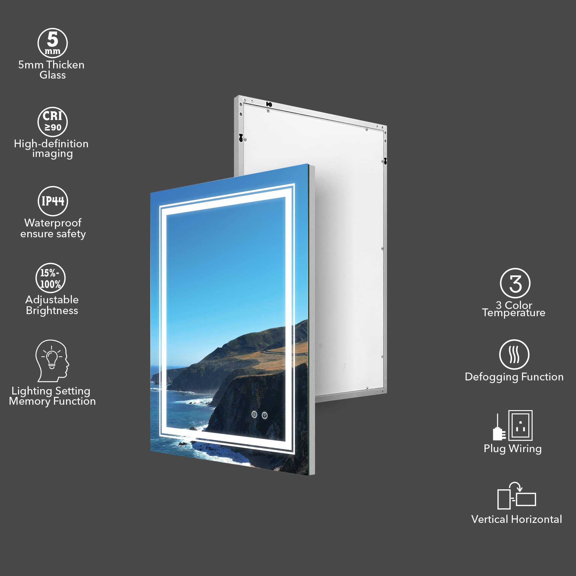 FRALIMK LED Bathroom Vanity Mirror 20x28 Inch Lighted Bathroom Wall Mirror, Dimmable Lights (3 Modes), Anti-Fog, Horizontal, Vertical
