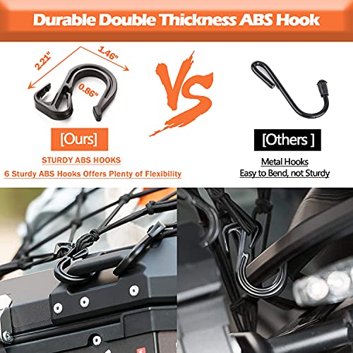 Thewinio Cargo Net 15"x15" Stretches to 30"x30" with Thicken Hooks | Natural Latex Core, Tight 2βx2β Mesh Small Heavy Duty Bungee Net for Motorcycle Helmet, Bike, ATV, UTV, Luggage (Red, 2 Pack)