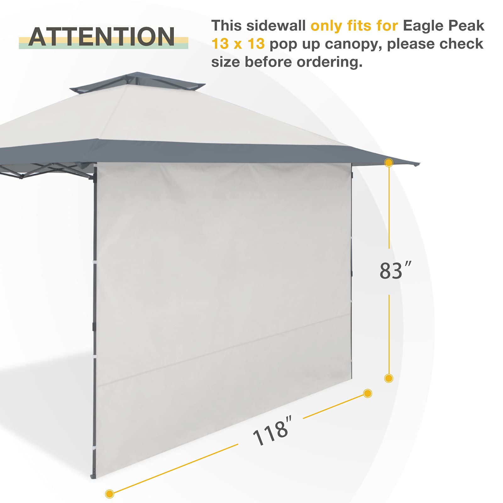 EAGLE PEAK Sunwall/Sidewall for 13x13 ft Straight Leg Canopy only, Privacy Panel for Gazebo Tent, 1 Pack Sidewall Only, Gray