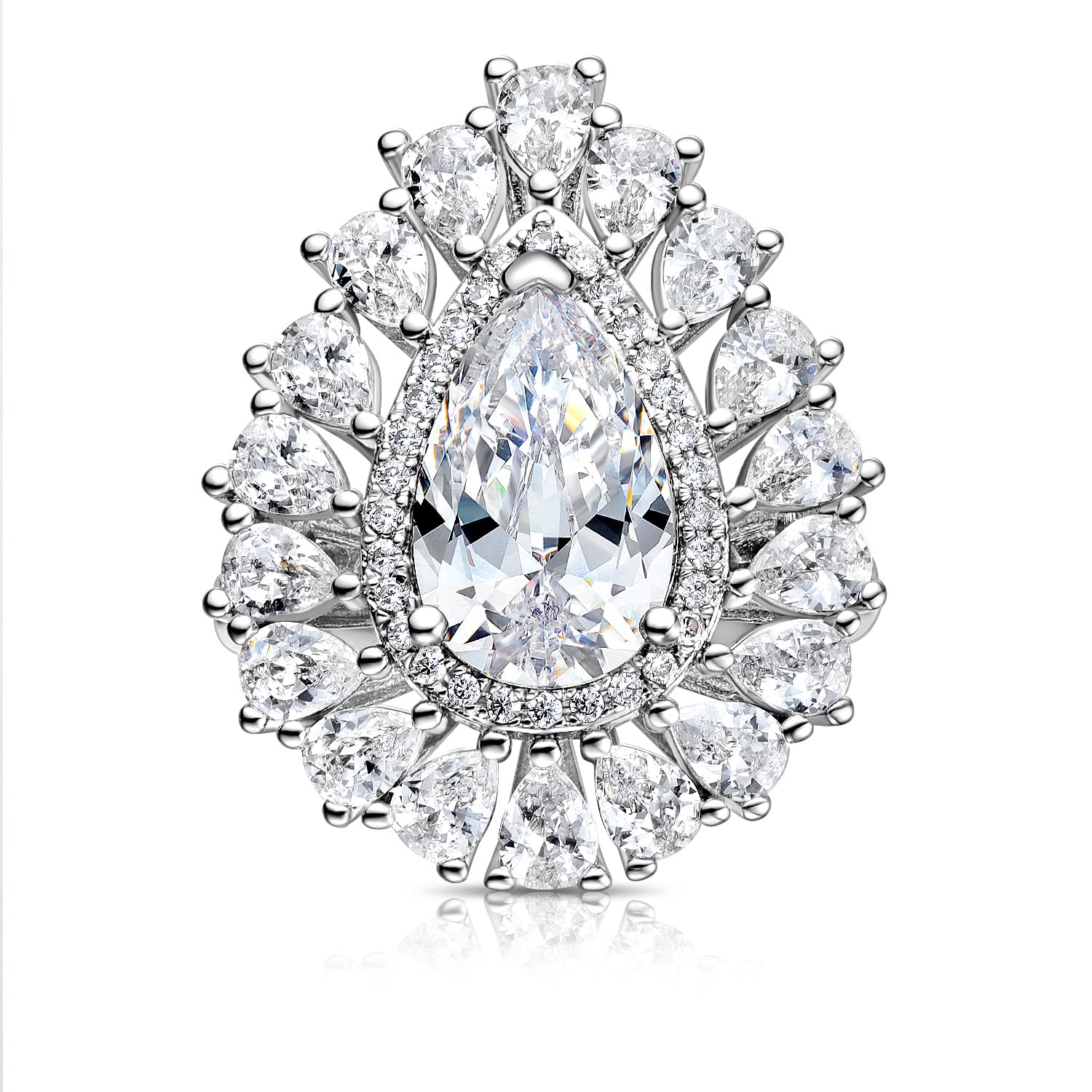 Gemsme Teardrop Wedding Rings,18K White Gold Plated Teardrop Cubic Zirconia Rings Halo Pear Wedding Bride Ring (7)