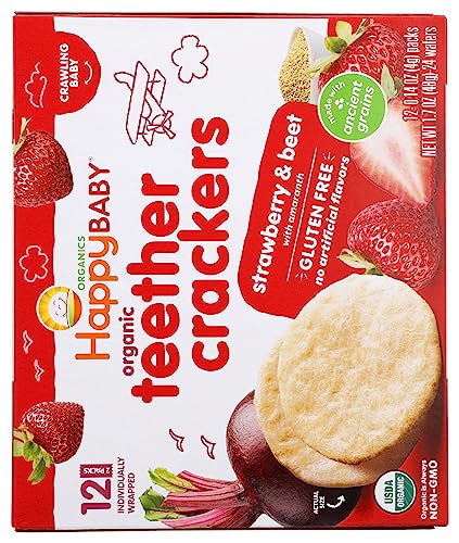Happy Baby Organic Strawberry & Beet Teether Crackers 12 Count, 1.7 OZ