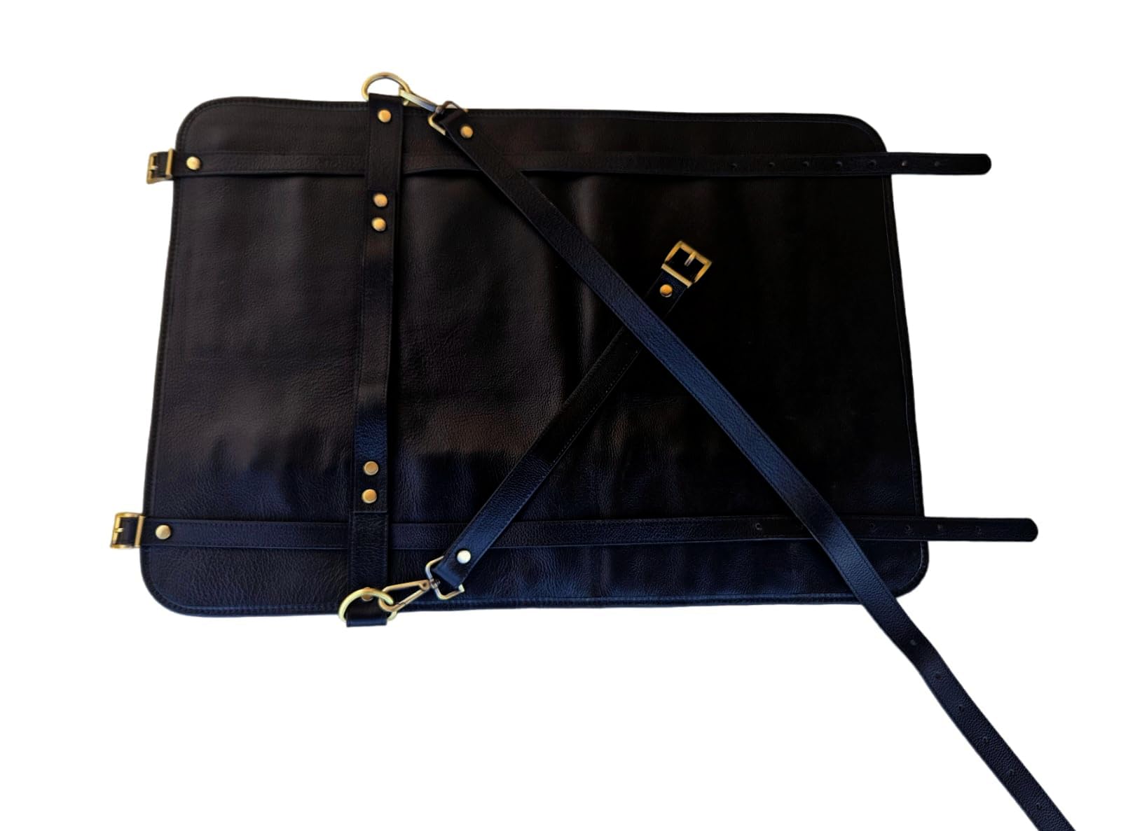 Modusso 100% Leather Handcrafted Professional Chef Knife Storage Roll Bag - 10 slots and zippered pocket (Regular, Black)