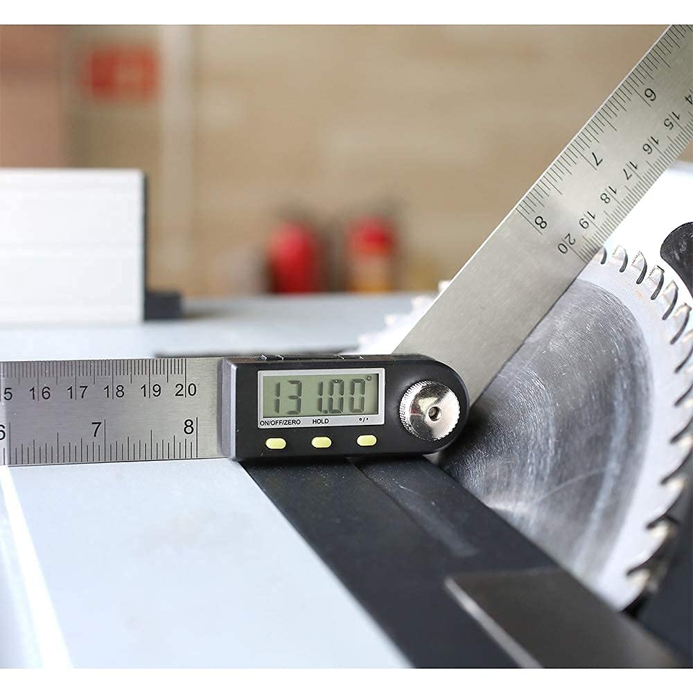 DuvinDD Digital Angle Finder Ruler, 2-in-1 360°Angle Measuring Tool 8 inch/200mm Digital Protractor with Zeroing and Locking Functions for Woodworking, Stainless Steel Angle Ruler