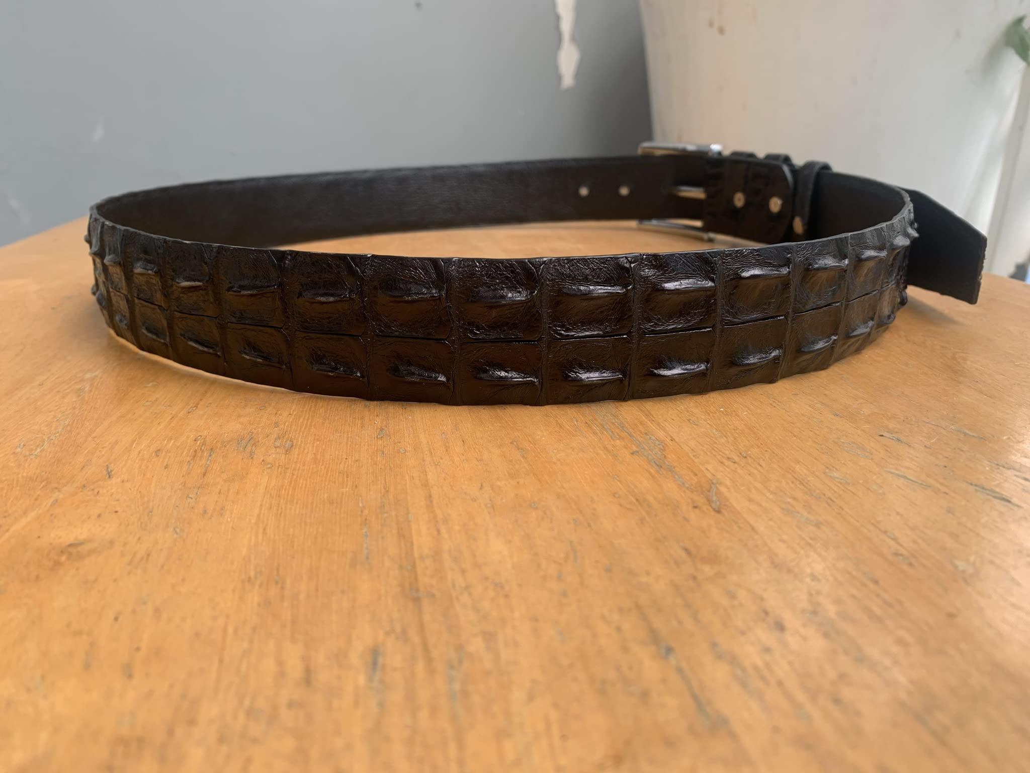 Genuine crocodile hornback back bone leather skin Belts buckle for men, real Alligator Men's belt, strap width 1.57" (Black, Waist size 38)