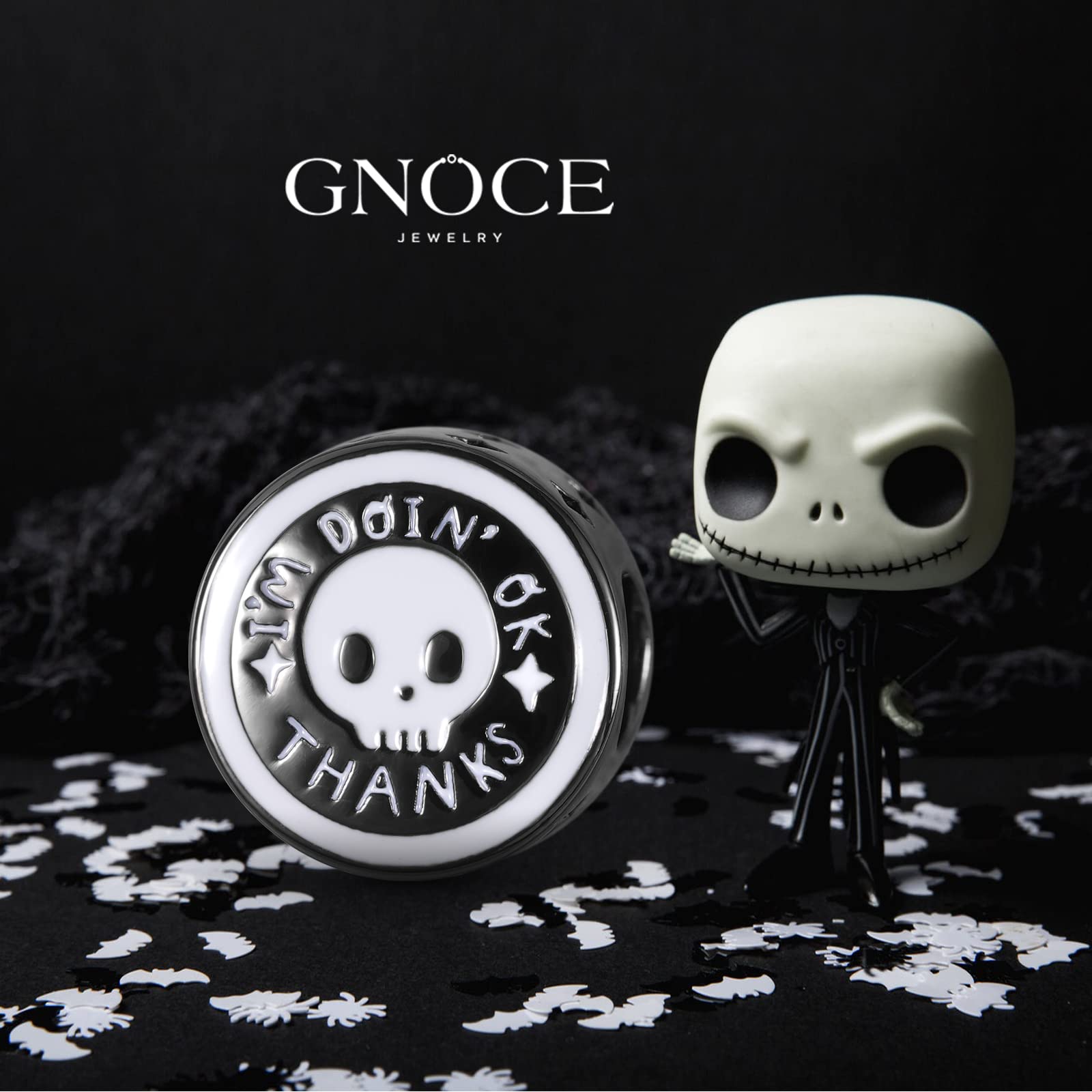 GNOCE Skull Charm Bead Sterling Silver Sad Ghost Club-Skelly Charms Fit Bracelet/Necklace Gift For Women Wife