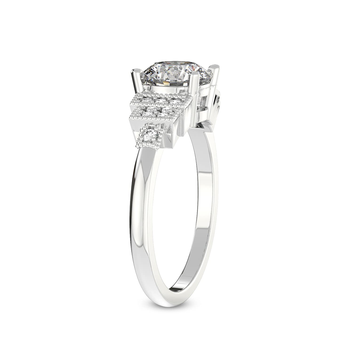 FRIENDLY DIAMONDS 0.50 carat IGI Certified Round Shape Lab Grown Diamond Engagement Ring | 14K White Gold | Joy Tapering Side Stone Lab Diamond Ring | FG-VS1-VS2 Quality (Ring Size 6.5)