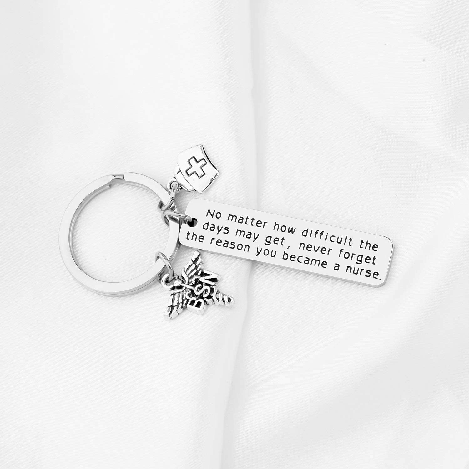 FUSTMW BSN Keychain Bachelor of Science Nursing Gifts BSN Graduation Gift Never Forget The Reason You Became a Nurse Medical Student Gifts (silver)