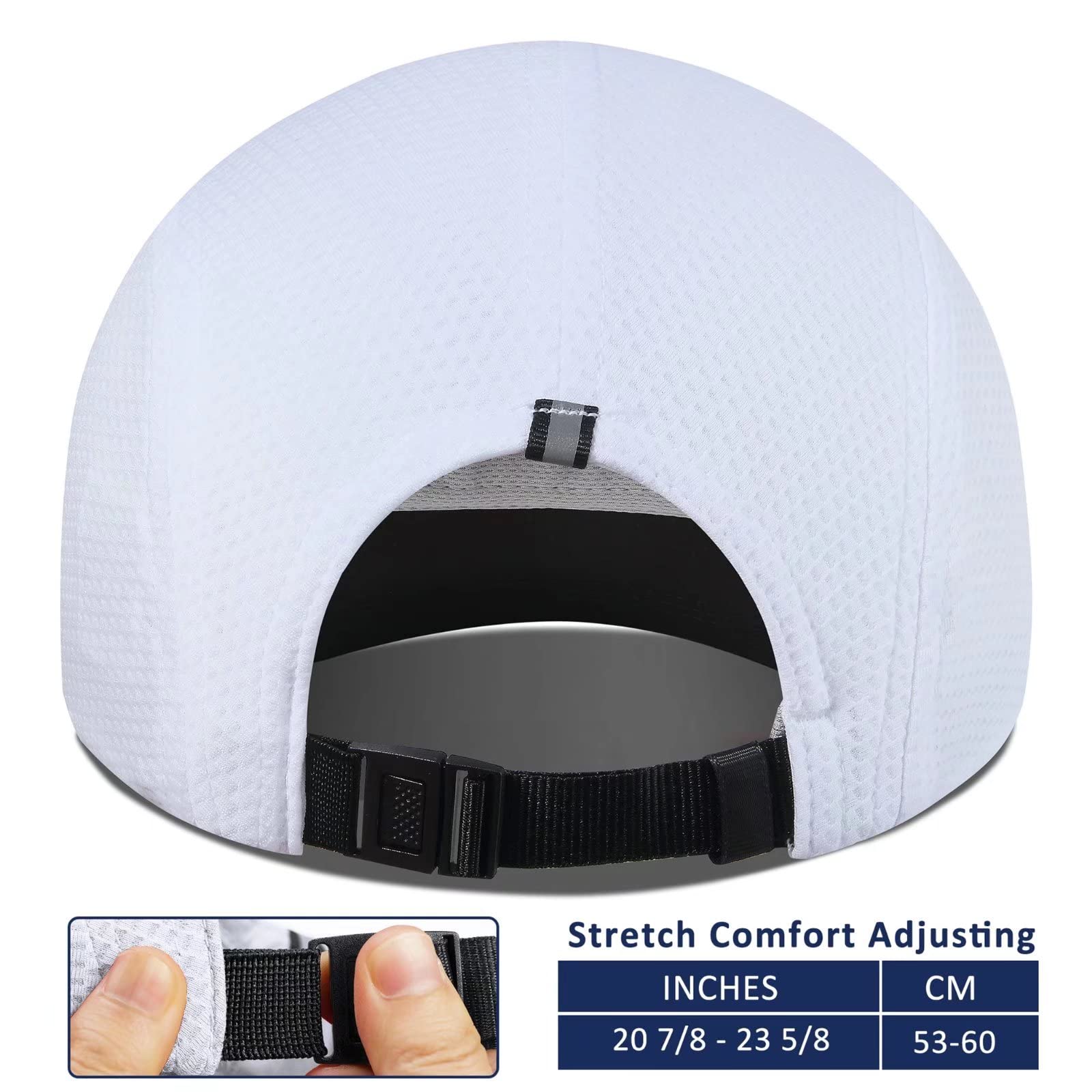 GADIEMKENSD Women's Race Day Running Hat Performance Mesh Baseball Cap - Excellent Ventilation, Lightweight, Reflective Safety Ponytail Hats for Exercise Golf Hiking Workout Gym Black White 2Pack
