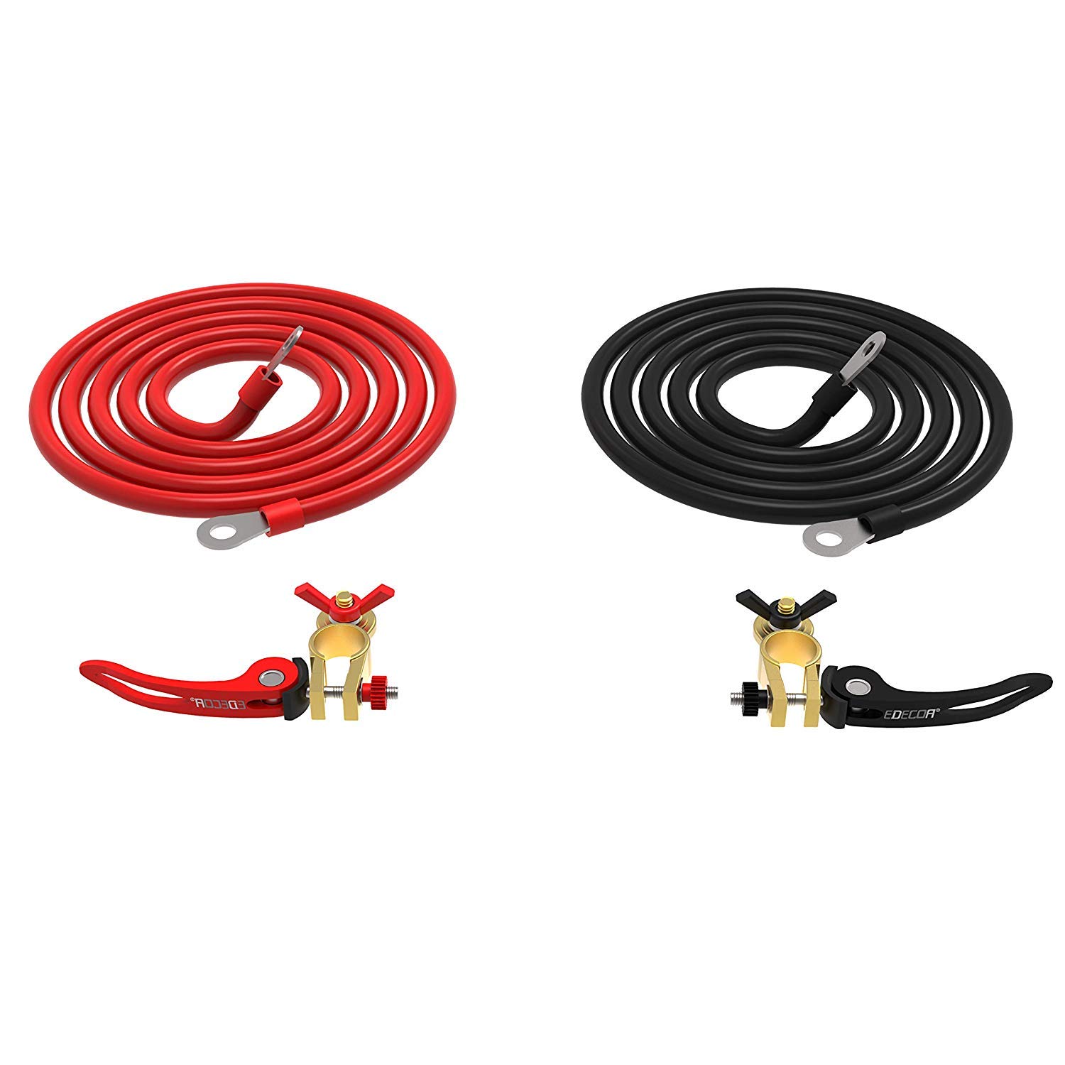 EDECOA 3 Gauge AWG 5 Feet Pure Copper Battery Cables Inverter Cables with Battery Terminals Connectors for Car, Power Inverter, RV, Boat