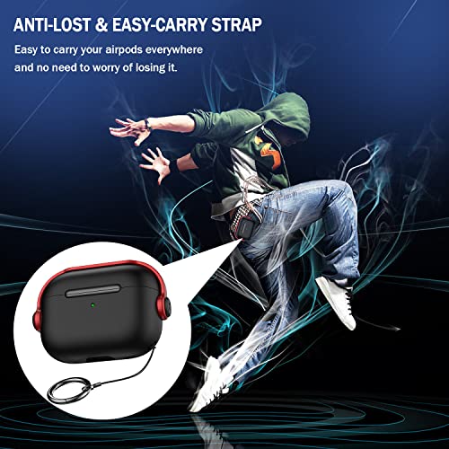 R-fun Airpods Pro 2nd/1st Generation Case Cover (2022/2019) with Secure Lock, Music Headset Earphone Protective Case Cover with Cleaning Kit Compatible for Apple Airpods Pro case, Black & Red