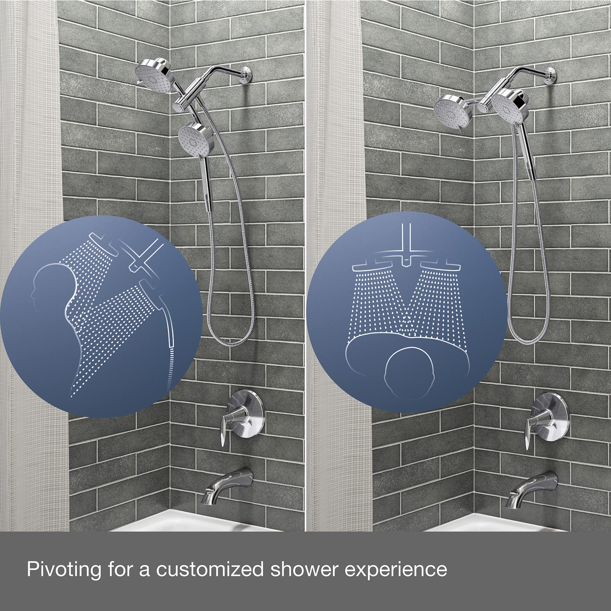 KOHLER 23218-CP Awaken 2-in-1 Multifunction Shower Combo Kit, Showerhead and Handshower Set, 2.5 GPM, Polished Chrome