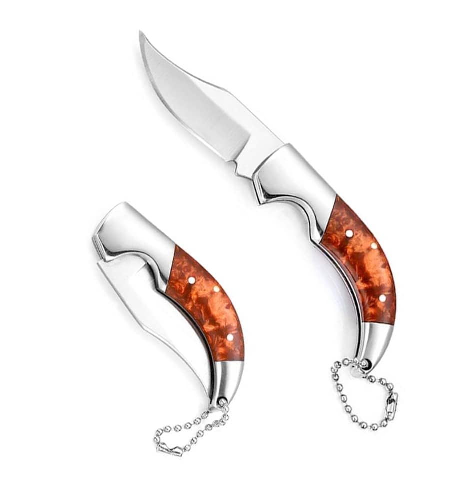 EZKIT Small Pocket Knife, Crescent-Shape EDC Knife with Stainless Steel and Wood Handle, Small Folding Knife, Blade Length 1.5in.