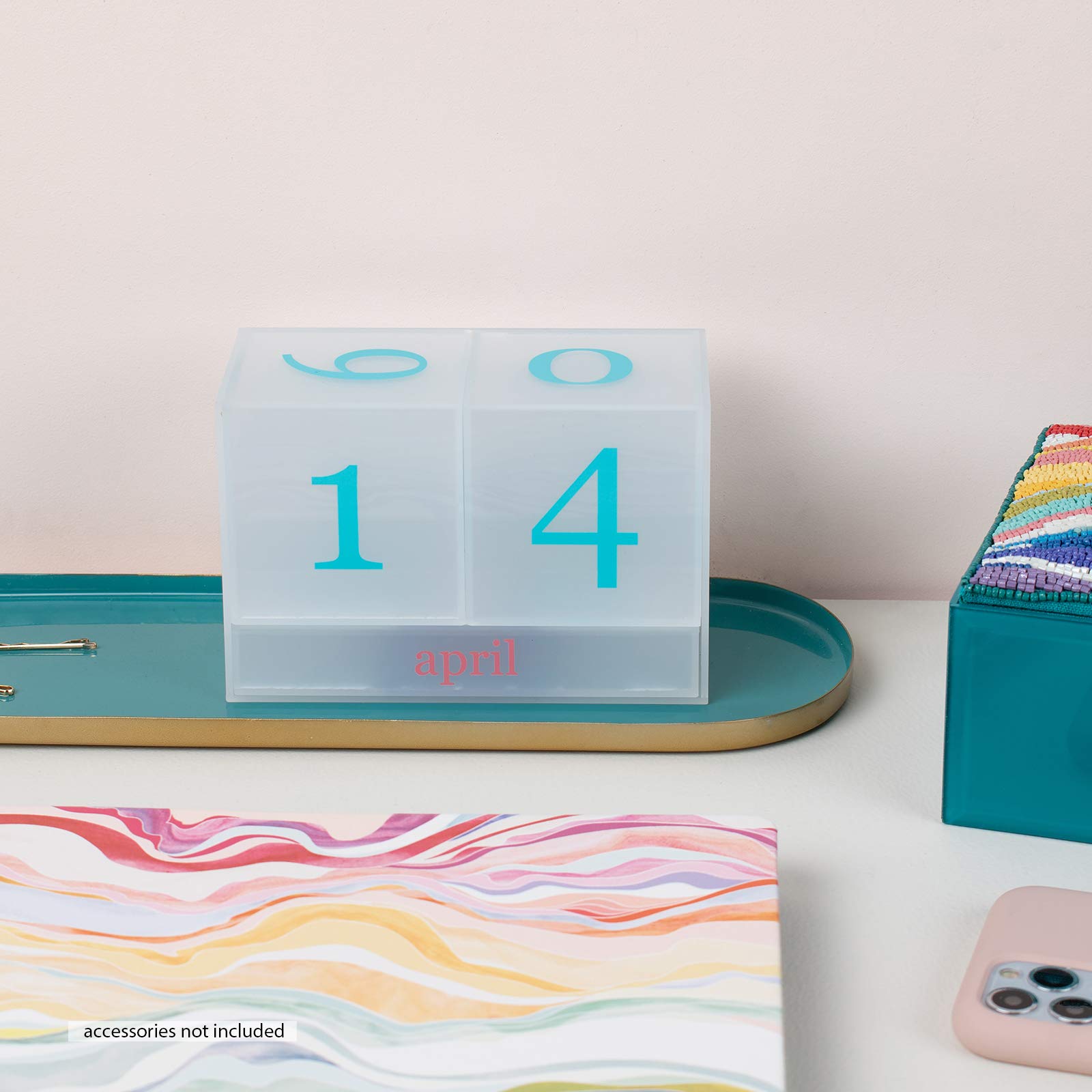 Erin Condren Designer Desk Accessories - Acrylic Perpetual Calendar Daily Calendar Desk Accessory Featuring 3 month Blocks and 2 Date Blocks with large Type