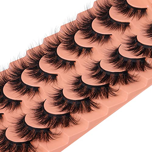 Eyelashes Wispy Natural Lashes Cat Eye Lashes Fluffy Mink Lashes Fake Eyelashes 8D Volume 18MM Faux Mink Eyelashes that Look Like Extensions 9 Pairs Pack