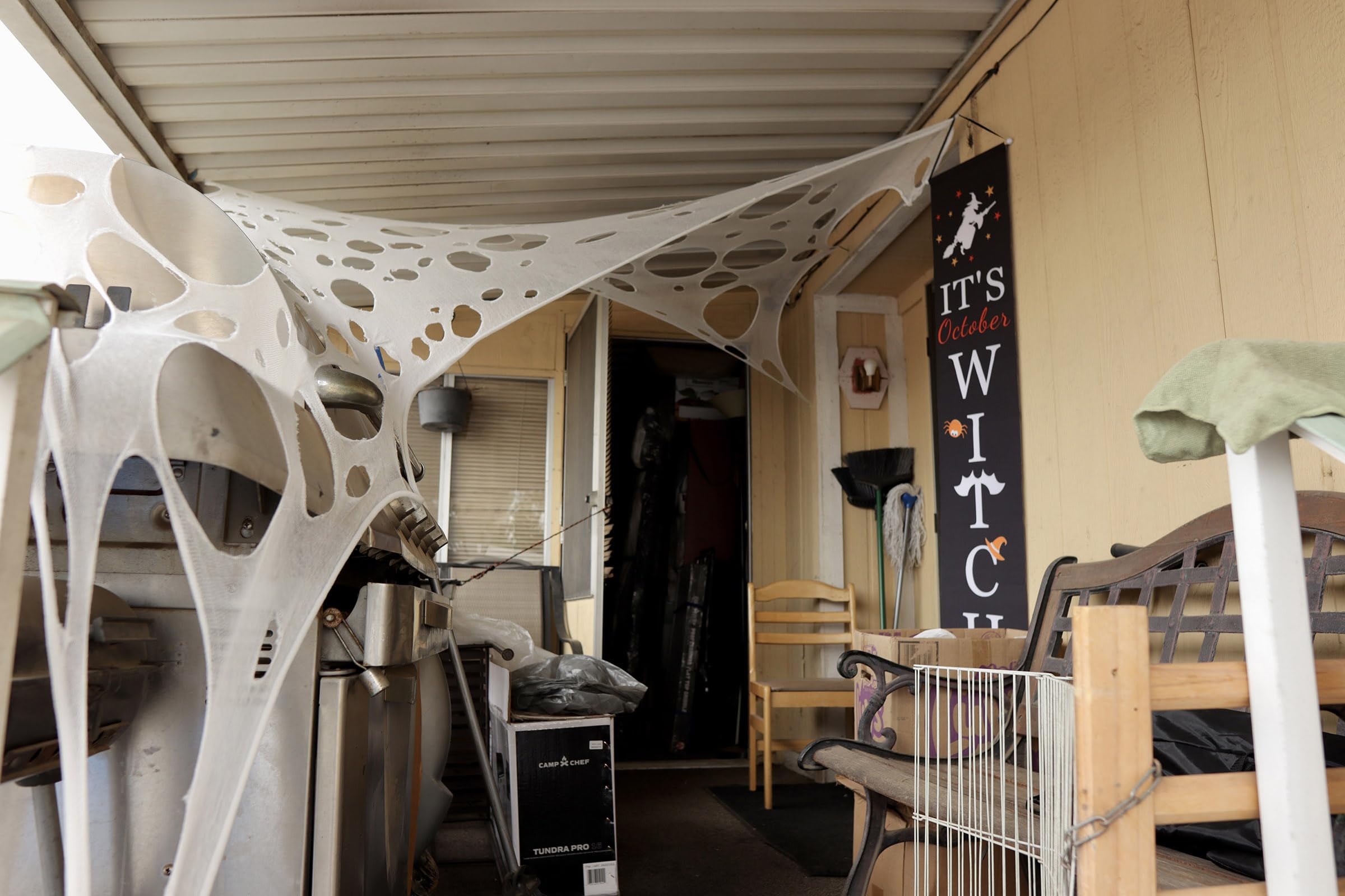 Giant Spider Web Halloween Decorations Outdoor, Stretchy 450 sqft Spooky Spider Web, Cut-Your-Own Flexible Spider Webbing for Halloween Party, Haunted House Outdoor Indoor