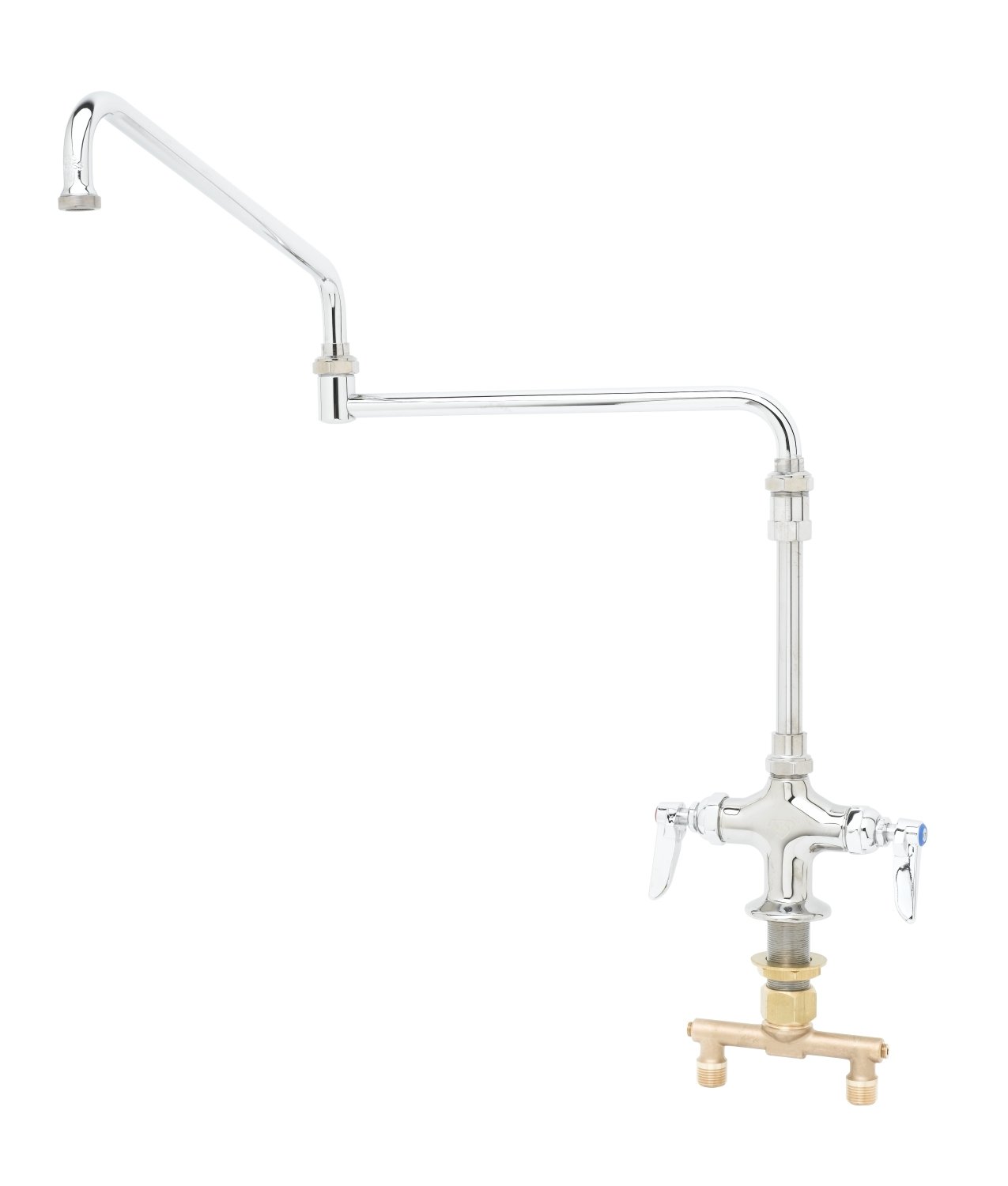 T&S Brass B-0268-02 Dual Pantry Faucet, Single Hole Base, 4-Inch Spreader, Elevated 18-Inch Djn, 7-5/8-Inch Extension