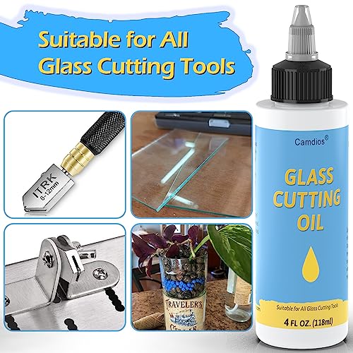 Glass Cutting Oil with Precision Application Top, Suitable for an Array of Glass Cutter and Glass Cutting Tools, 4 oz Premium Glass Cutting Oil for Glass Cutters/Tiles/Mirrors/Mosaic - by Camdios
