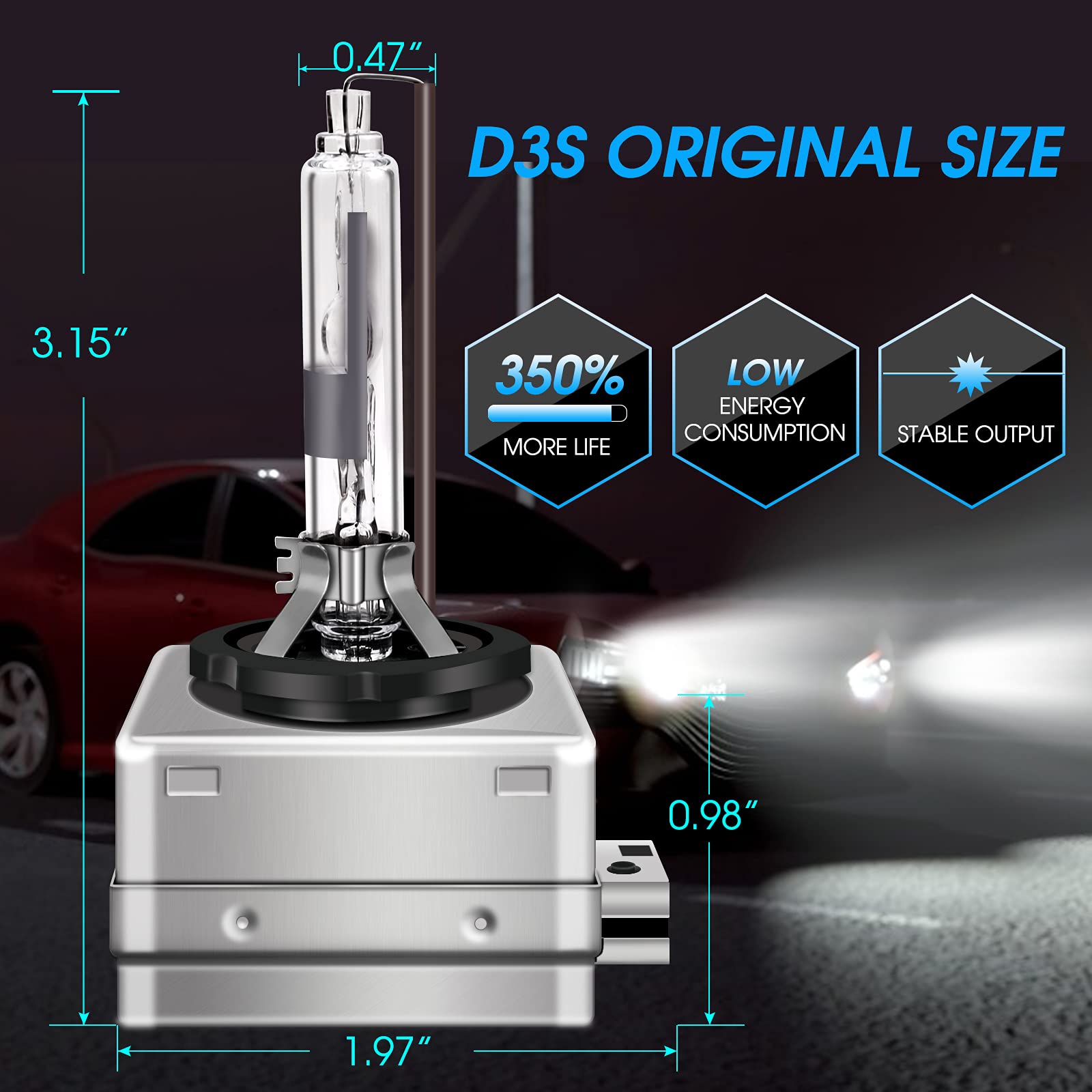 E ENERGETIC LIGHTING D3S Headlight Bulb, Super Brighter Daylight HID Xenon Bulbs, 35w 42V Original High a Low Beam Car Lamps, IP68 Waterproof HId Xenon Headlights, PK32d-5, 2 Pack