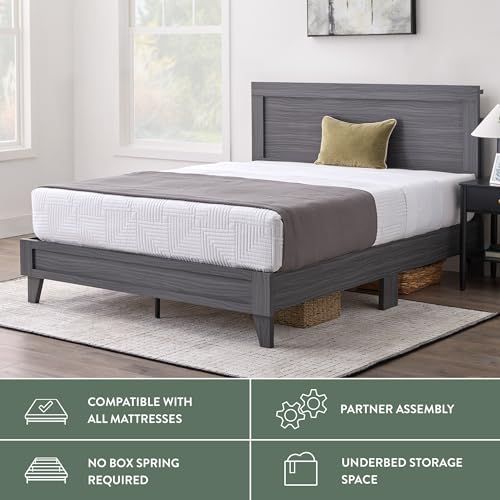 Edenbrook Delta Bed Frame, Burnt Driftwood with 10 Inch Gel Infused Memory Foam Mattress, Queen
