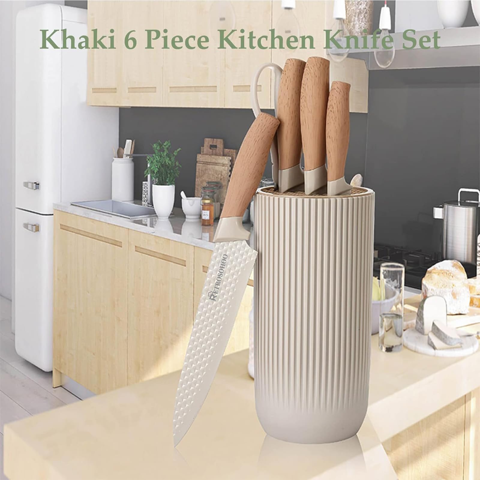 Kitchen Knife Set with Block, Retrosohoo 7-Pieces Black Anti-Rust Chef Knife Set, High Carbon Stainless Steel Blade Non-Stick Coated with Gift Box for Kitchen Home Restaurant (Black)