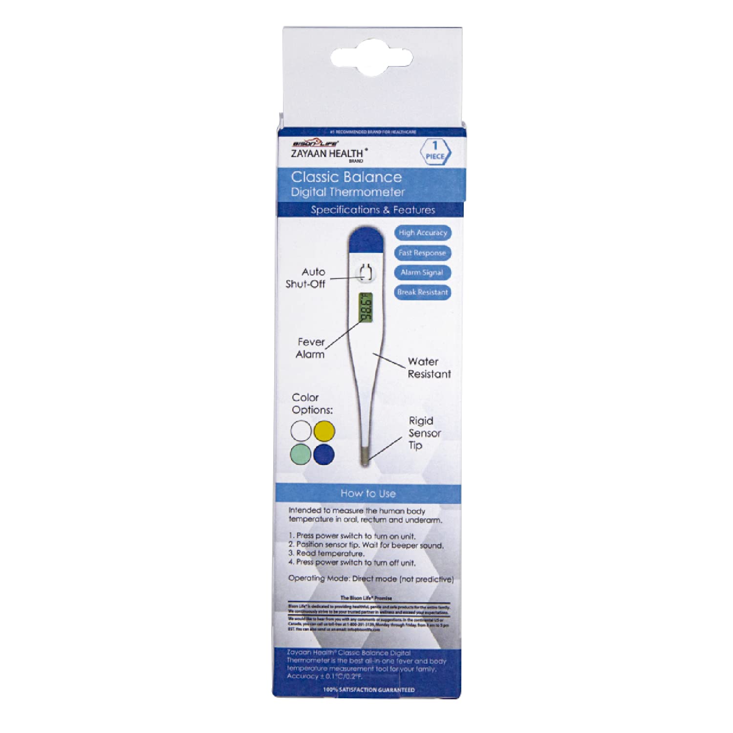 ZAYAAN HEALTH Classic Balance Digital Thermometer High Accuracy Fast Response Rigid Sensor Tip, Blue