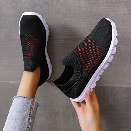 FASDNENDYS Ladies Fashion Colorblock Mesh Breathable Comfortable Flat Casual Support Running Shoes Women Black