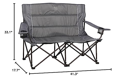 TIMBER RIDGE 2 Person Folding Loveseat Comfortable Double Foldable Camping Chair Folding Lawn chairs for Outside, Grey