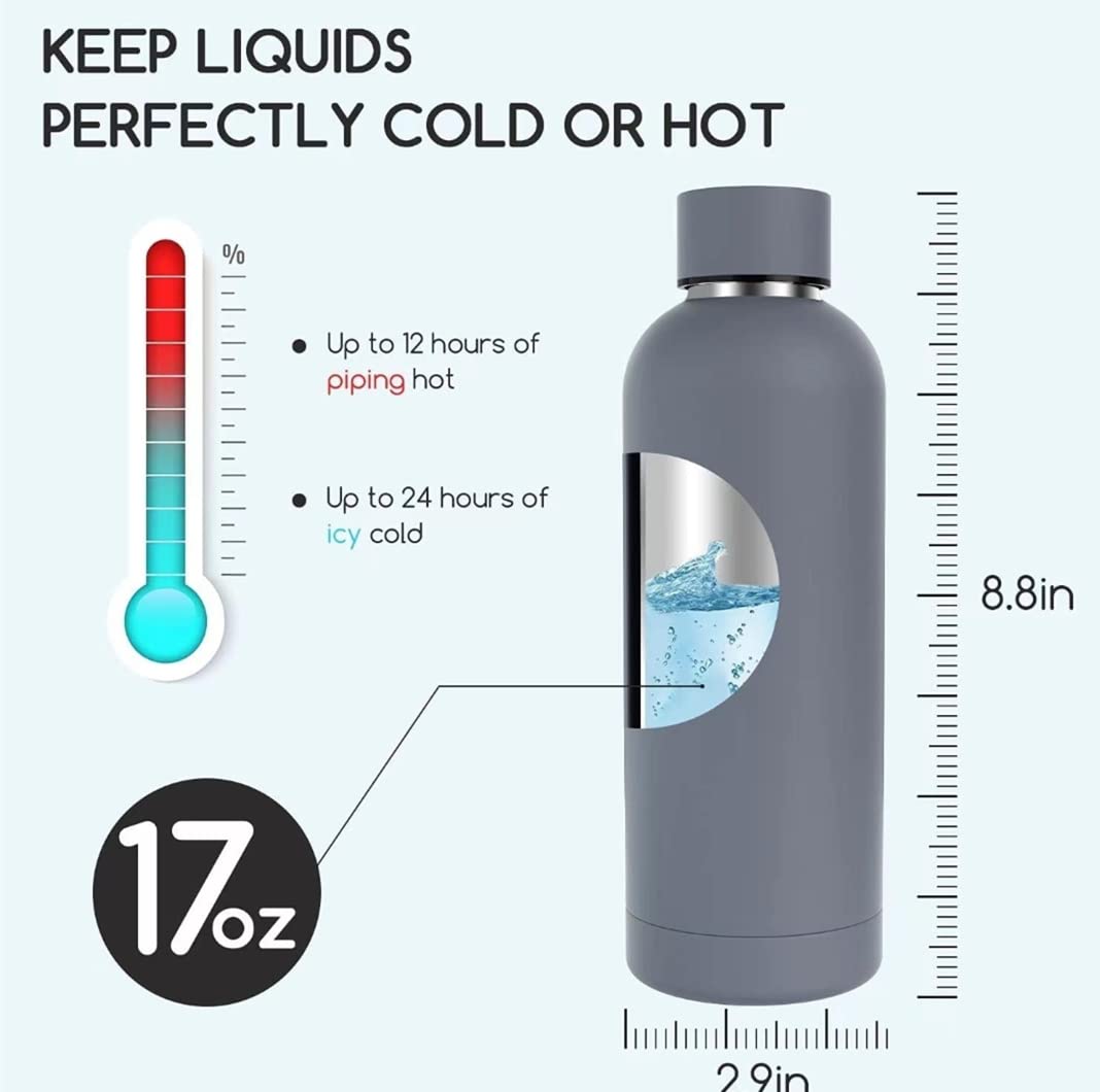 Gteller Double Wall 18/8 Stainless Steel Narrow Mouth Vacuum Flask, Thermal Sports Water Bottle keeping warm and cold (500ml, Dark Green)