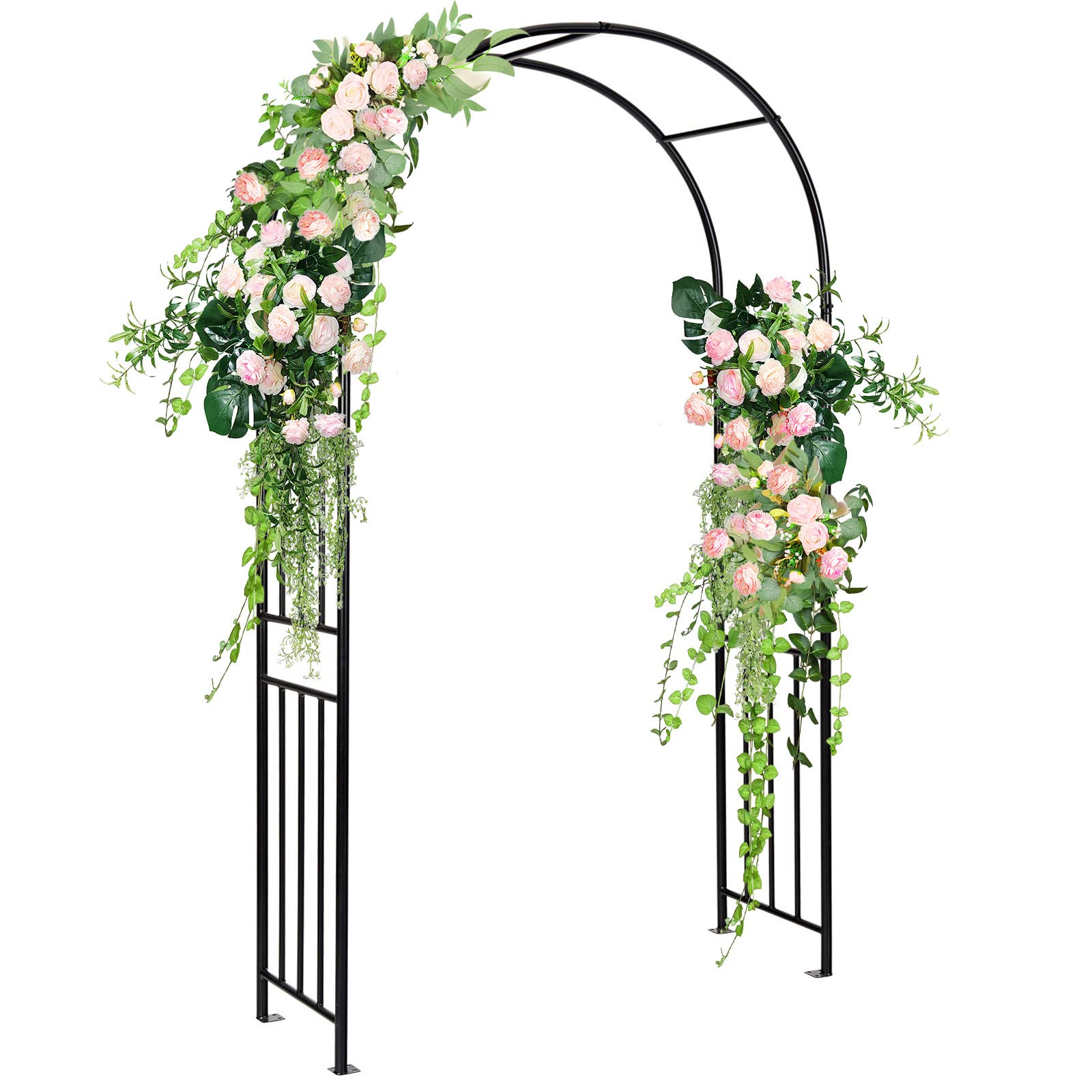 Giantex Garden Arbor, 7.2FT Wedding Arch Garden Trellis with 8 Stakes, Metal Garden Arch for Climbing Plants Vines Rose, Outdoor Archway for Wedding Bridal Party Lawn Decoration, Easy Assembly