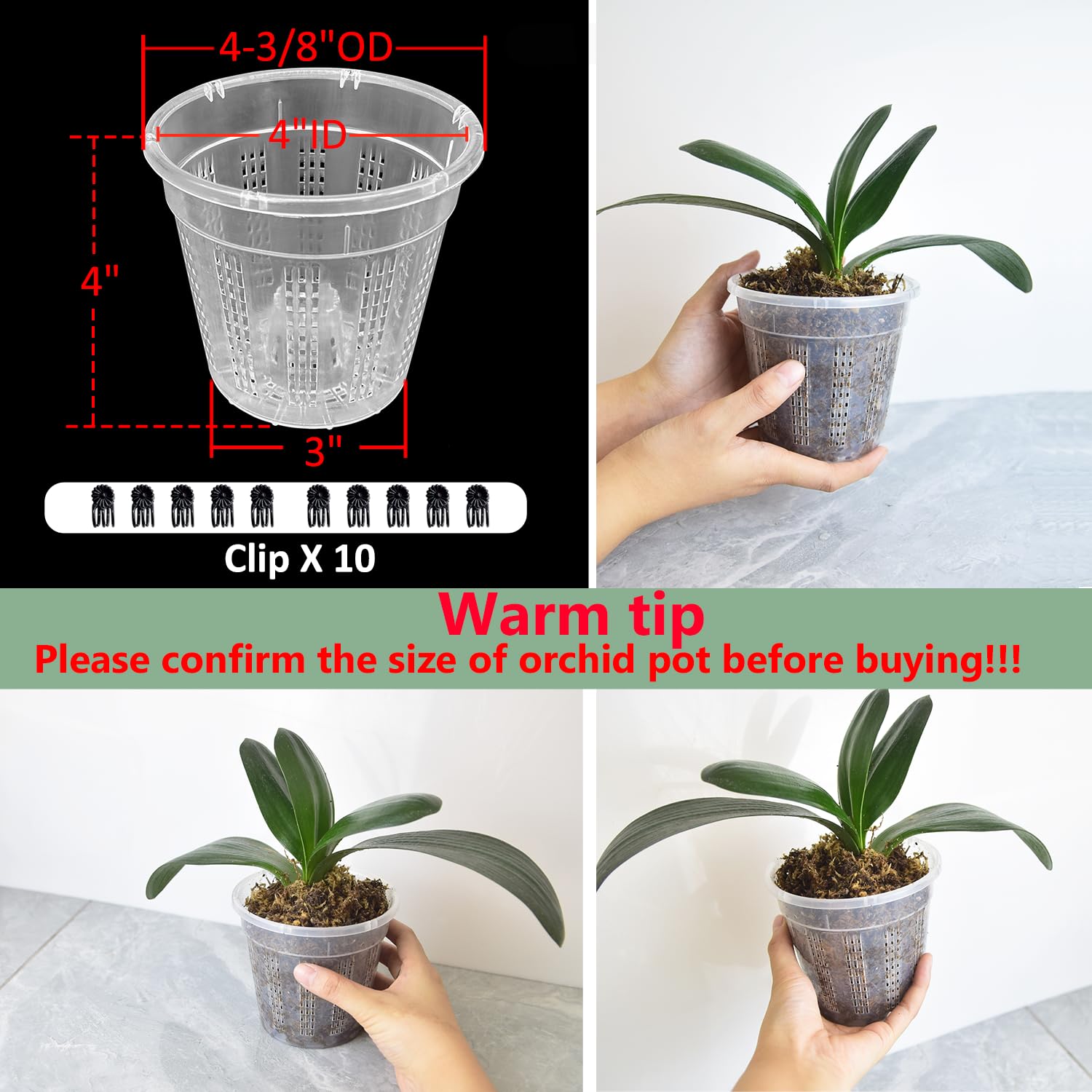 HOLANHING 8 Pack Orchid Pot, 4.5in Orchid Pots with Holes, Orchid Pots for Repotting with Clips, Clear Plastic Plant Pot for Indoor Outdoor Plants(4.5in, 8 Pack)