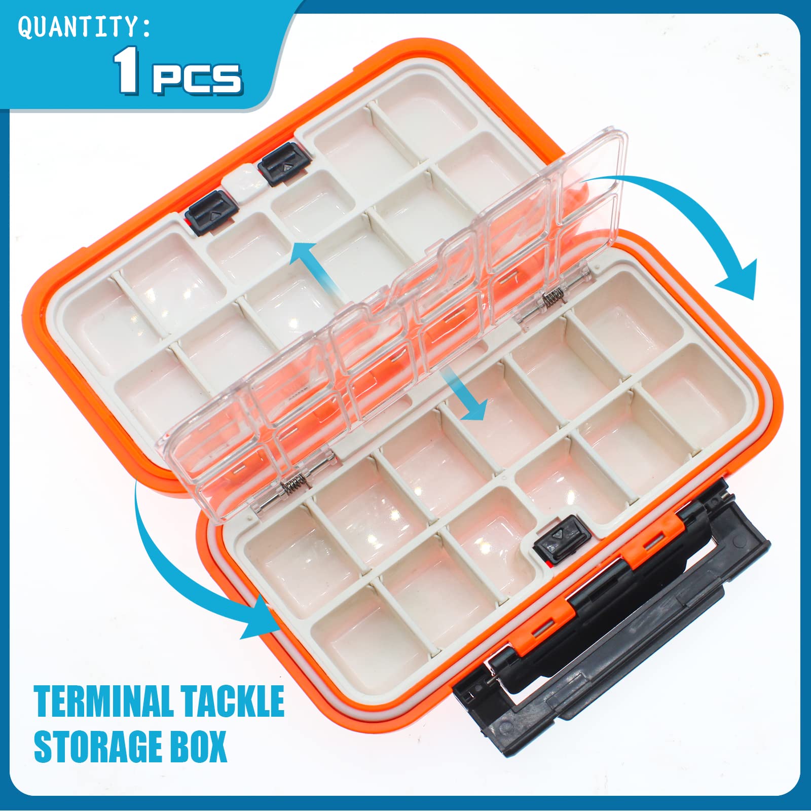 Gefischtter Fishing Tackle Box Tackle Boxes Organizer with Removable Adjustable Dividers Plastic Fishing Storage Organizer Boxes for Fishing Lure Bait Hooks(orange)