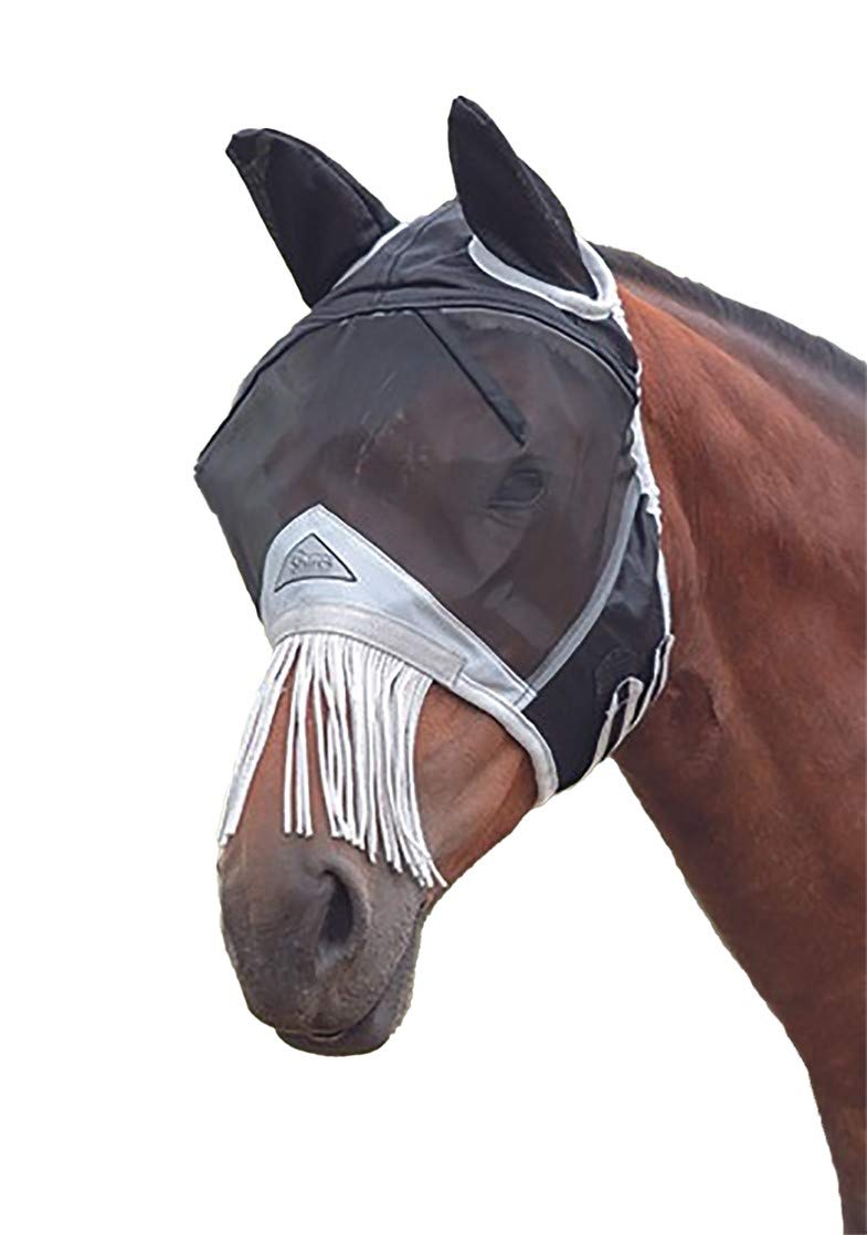 FINE MESH FLY MASK with NOSE FRINGE (X Full, Black)