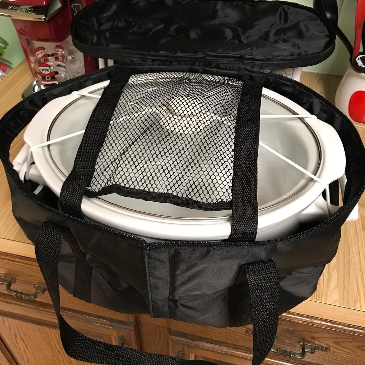 Portable Slow Cooker Travel Bag, Insulated Carrier Case for Most 4, 5, 6, 7, 8 Quart Crock, Internal Mesh Net Holds Pot in Place, Slow Cooker Carrier