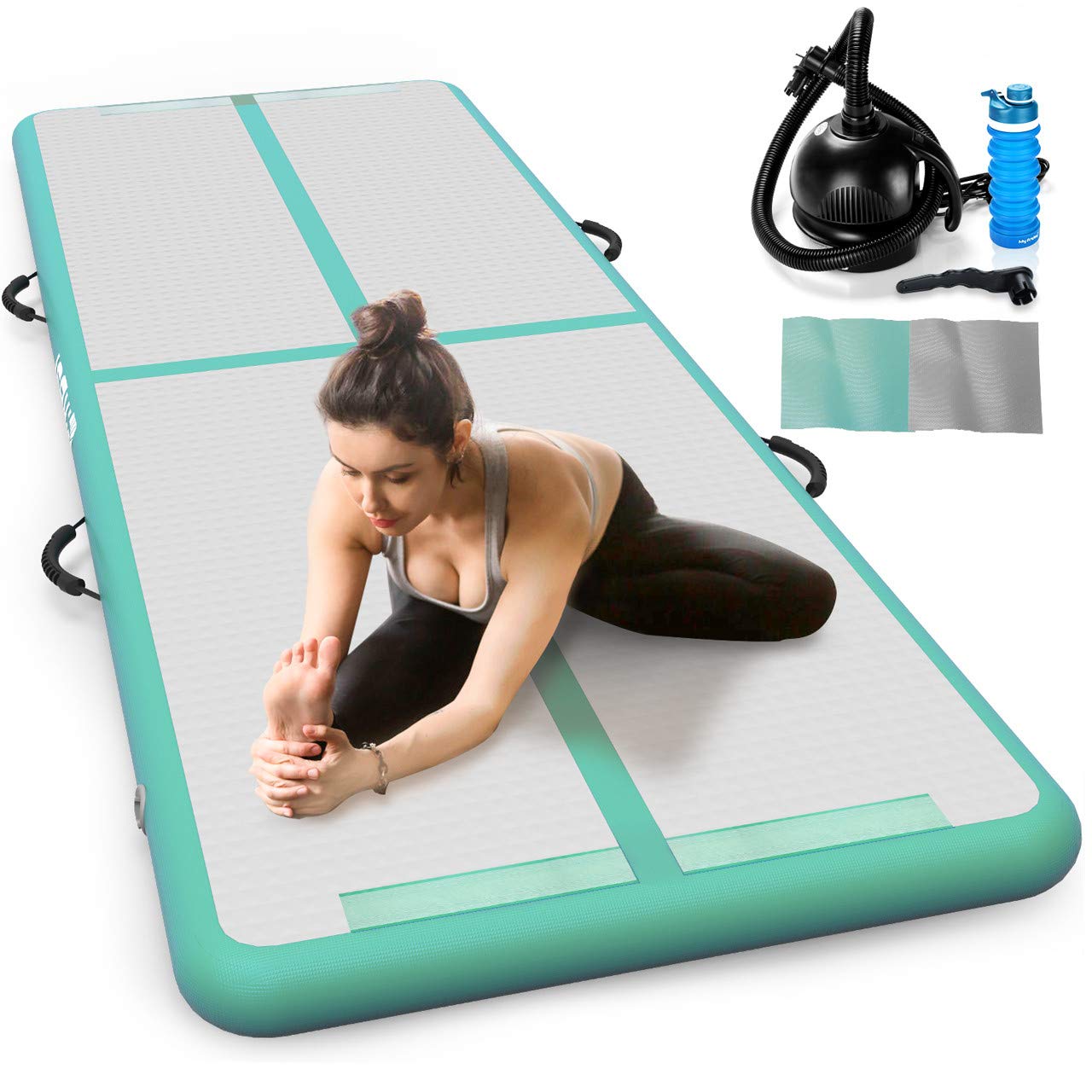 Fostoy Air Tumble Track Set Inflatable Gymnastics Mat with Electric Air Pump for Practice Gymnastics, Tumbling,Parkour, Home Floor
