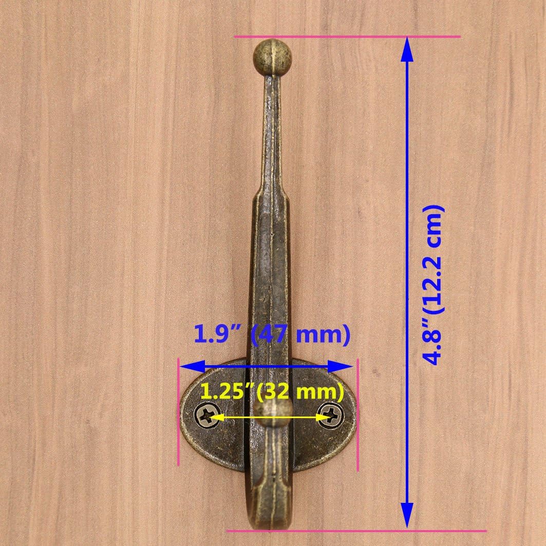 LXZ 4 PCs Antique Brass Wall Mounted Hooks - Wall Hooks - Hat Hangers Robe Hooks, Height 4.8-in (12 cm)