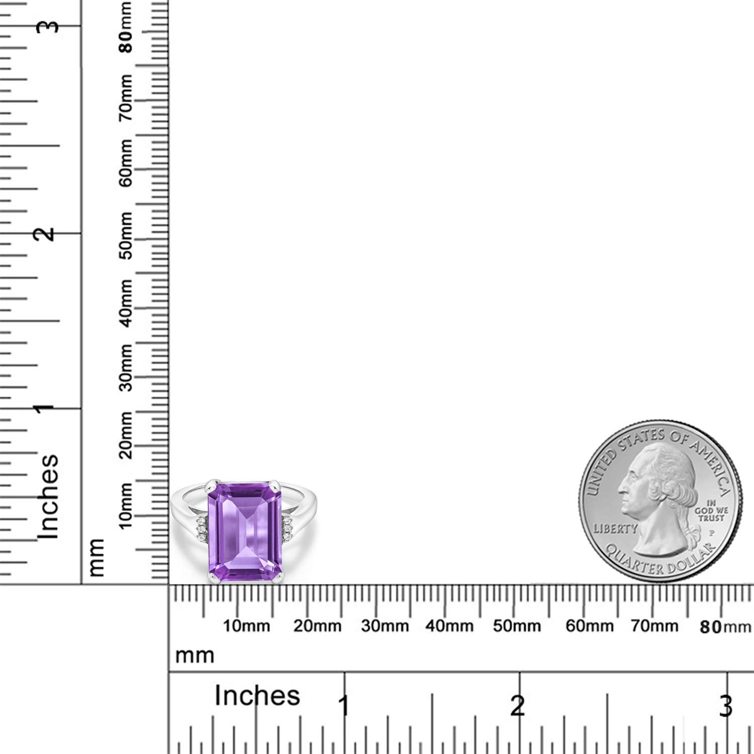 Gem Stone King 925 Sterling Silver Purple Amethyst Engagement Ring For Women (6.32 Cttw, Emerald Cut 14X10MM, Gemstone Birthstone, Available in size 5, 6, 7, 8, 9)