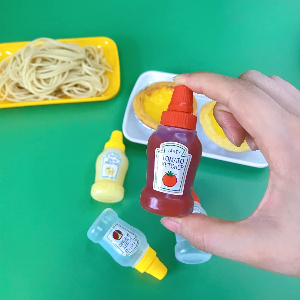 HYMAOME 4pcs Mini Condiment Squeeze Bottle Ketchup/Soy Sauce/Honey/Salad Dressing Container Portable Reusable Lunchbox Dispensers with Screw Cap,25ml