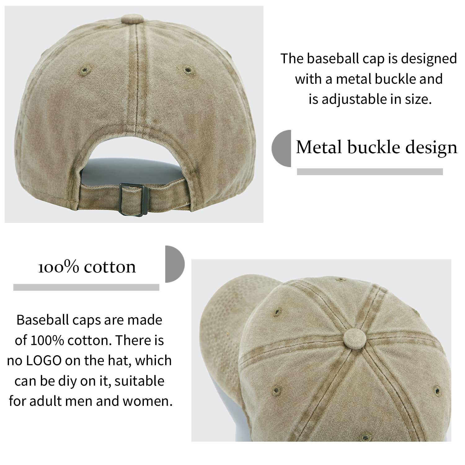 Edoneery Men Women Baseball Cap-Low Profile Adjustable Washed Cotton Golf Dad Hat Khaki