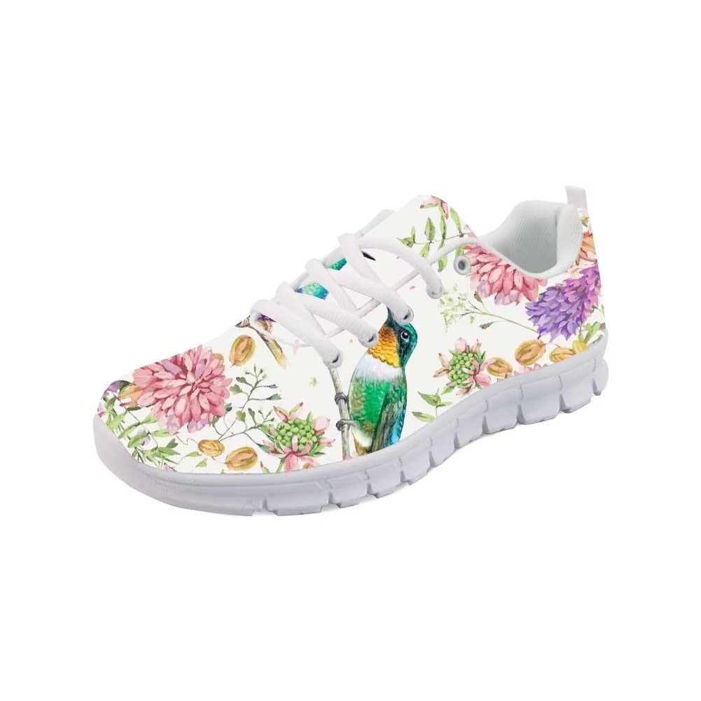 Forchrinse Hummingbird Peony Menâs Walking Running Shoes Womenâs Fitness Sneakers Lightweight Non Slip Lace up Tennis Athletic Sneaker